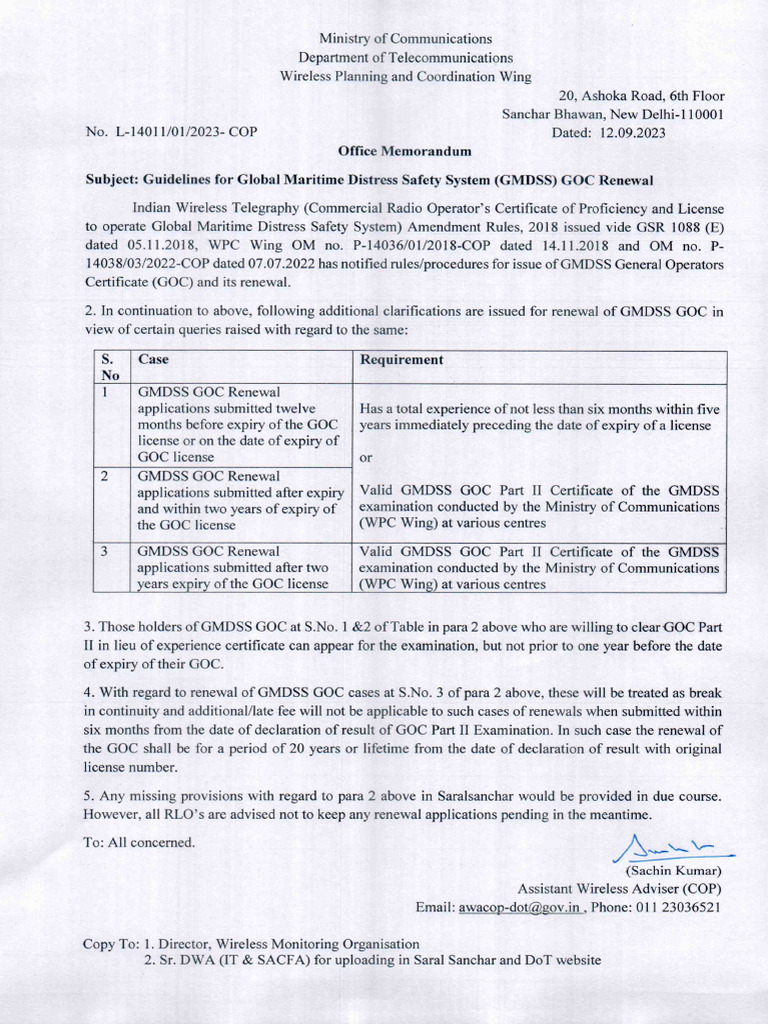 Guidelines For GMDSS GOC Renewal 0001 | PDF | Telecommunications