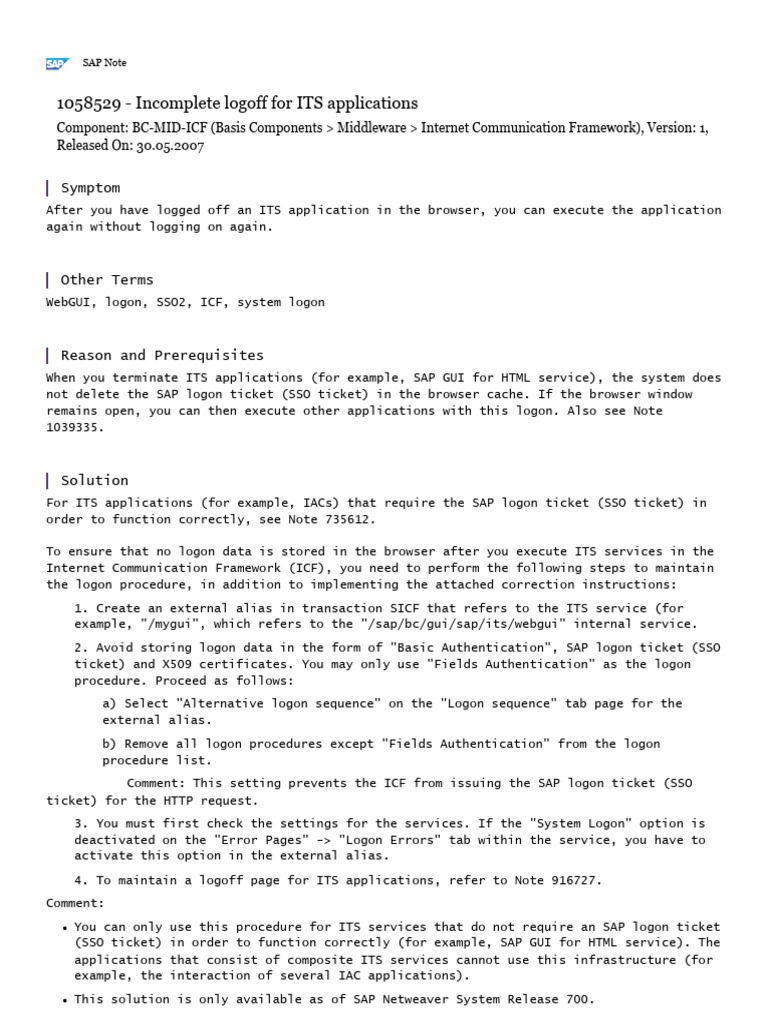 Fix Incomplete Logoff in ITS Apps | PDF | Login | Computing