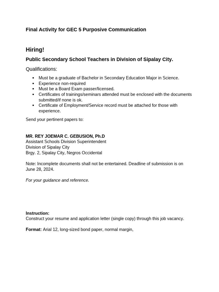 Final Activity For GEC 5 Purposive Communication | PDF