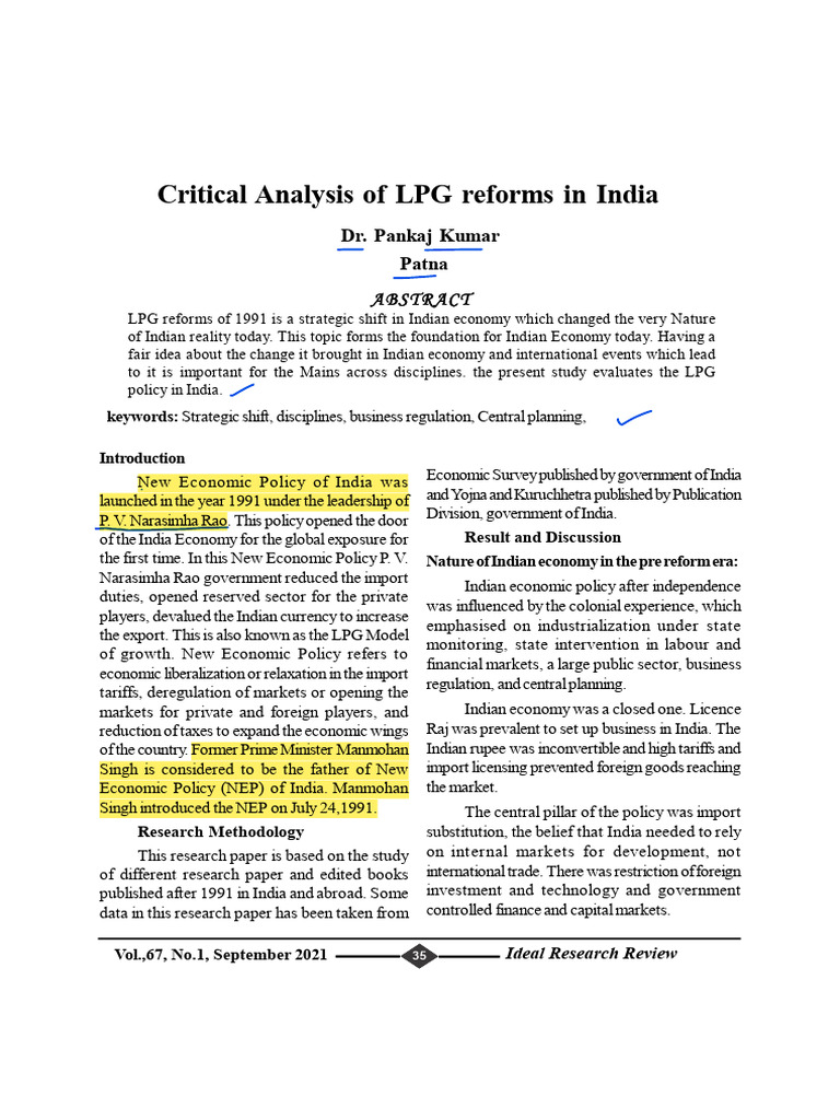 Critical Analysis of LPG Reforms in India | PDF | Economy Of India ...