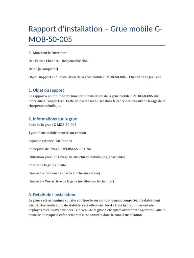 Rapport d'installation Grue G-MOB-50-005 | PDF