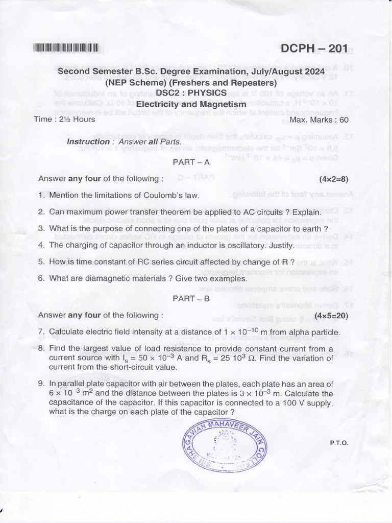 2nd SEM PMCs Physics Electricity Mangnetism NEP 2024 3 | PDF