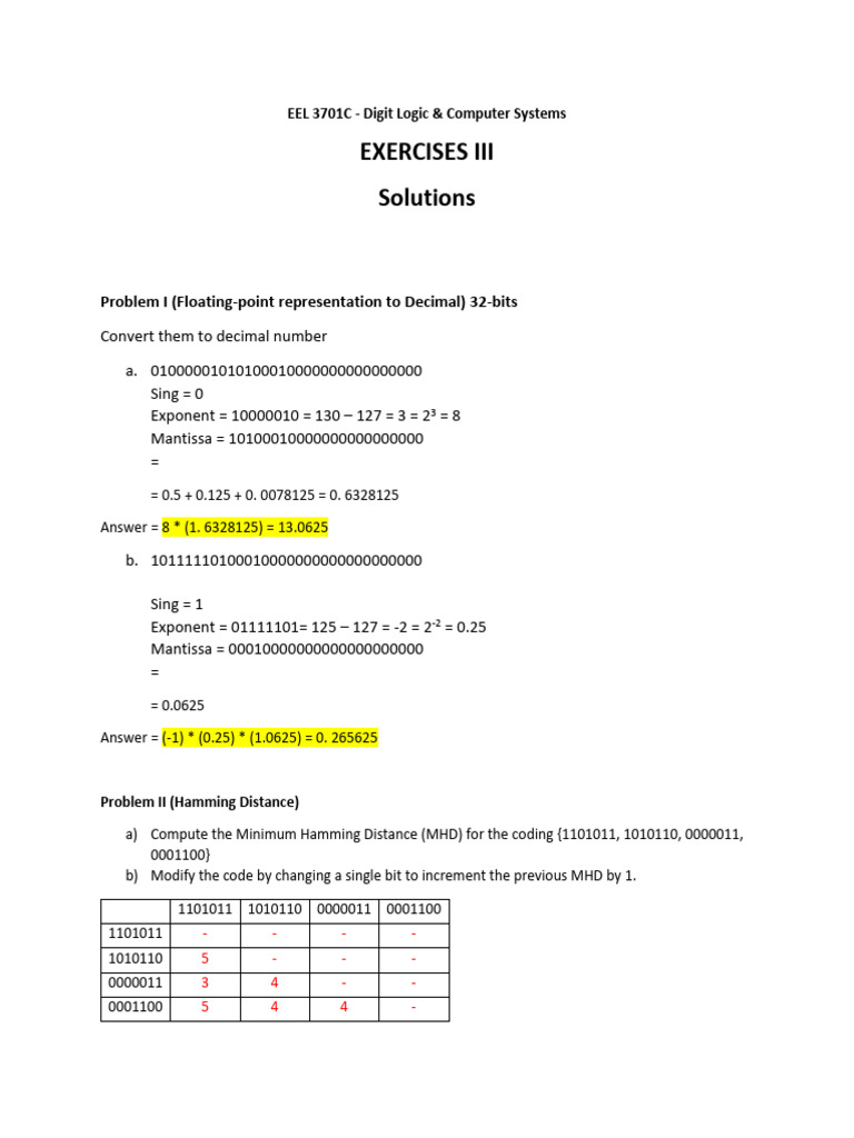 Solution - Exercises II - Solution-1 | PDF | Binary Coded Decimal | Encodings