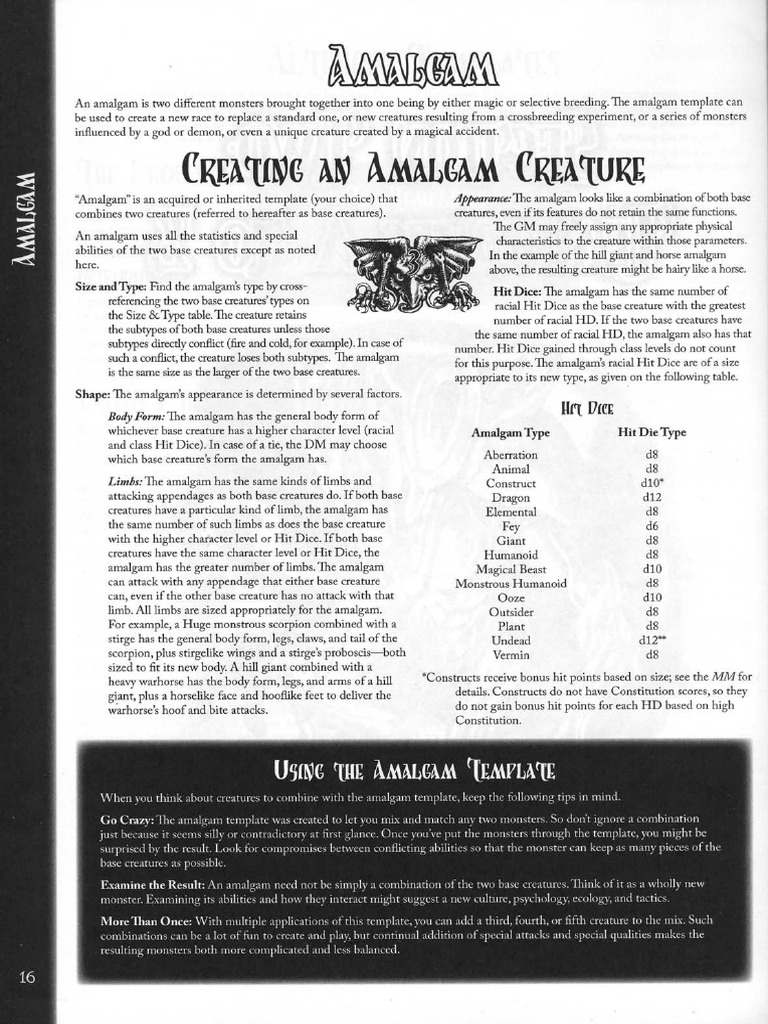 Advanced Bestiary, Amalgam Creature Template (Pages 16 To 21 Only ...