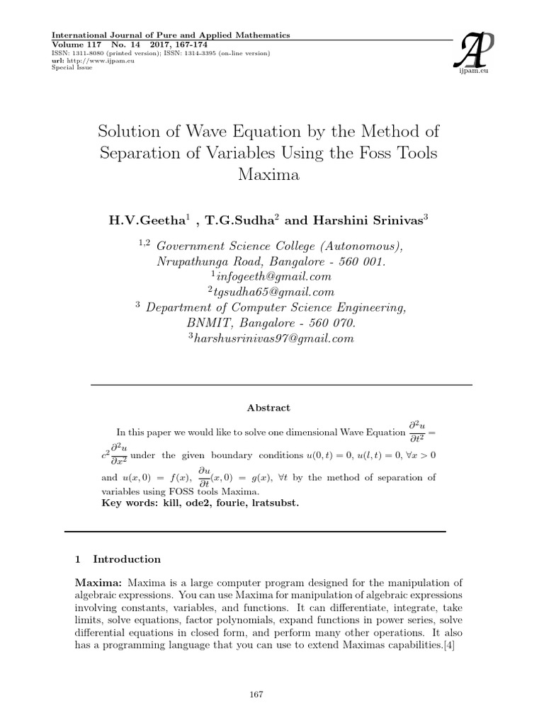 Solution of Wave Equation by The Method of Separation Variables Using The Foss Tools Maxima ...