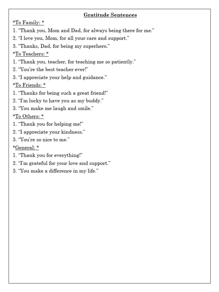 Gratitude Sentences | PDF