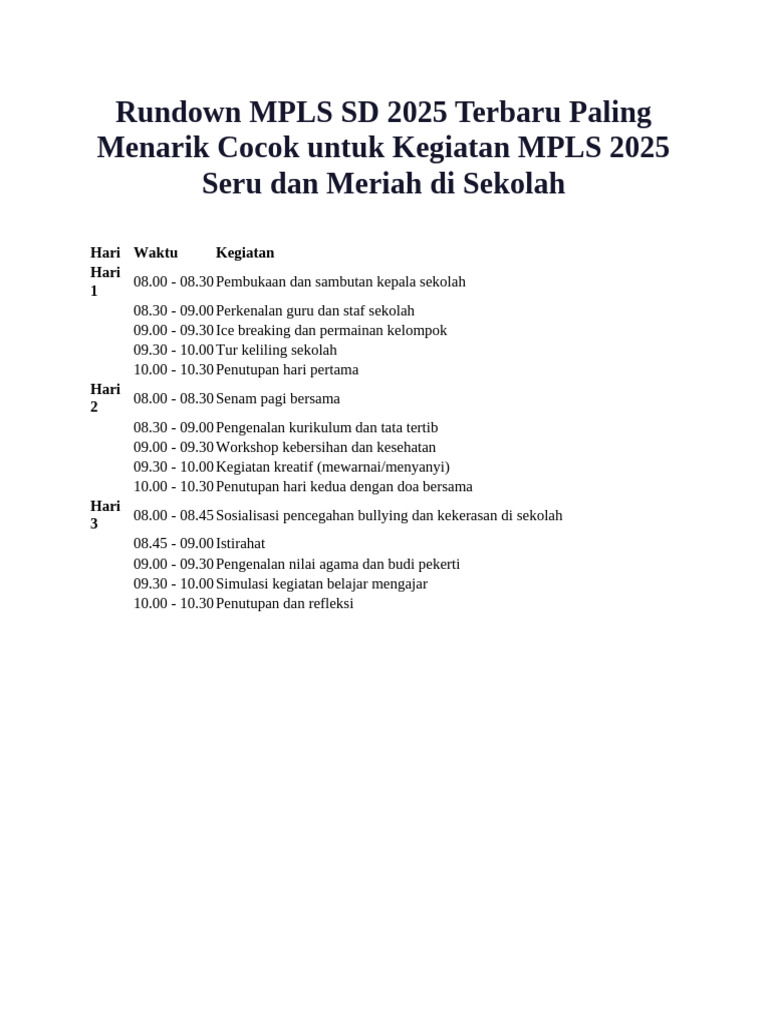 Rundown MPLS SD 2025 Seru dan Menarik | PDF
