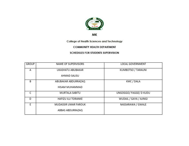 Supervision Schedule | PDF