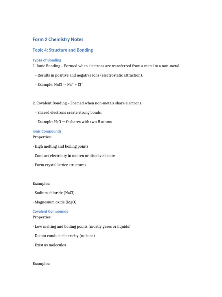 Structure and Bonding in Chemistry Form 2 | PDF