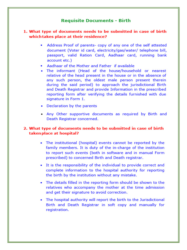 Essential Documents for Birth and Death Registration | PDF | Identity ...
