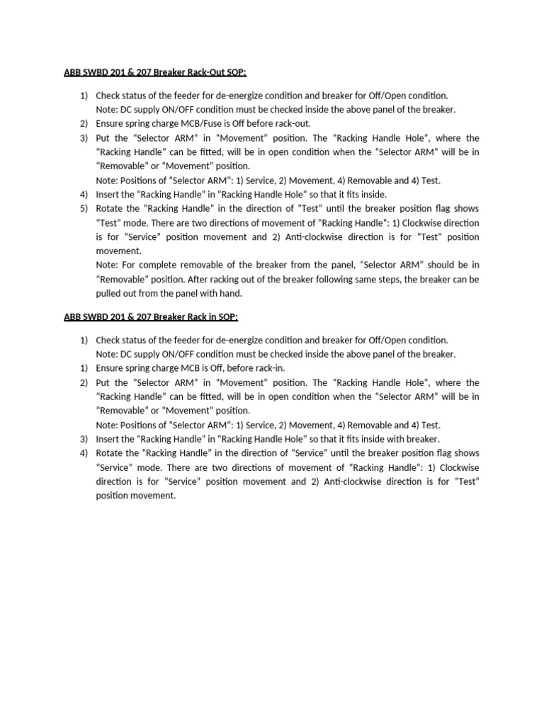 ABB Breaker Rack in Rack Out | PDF
