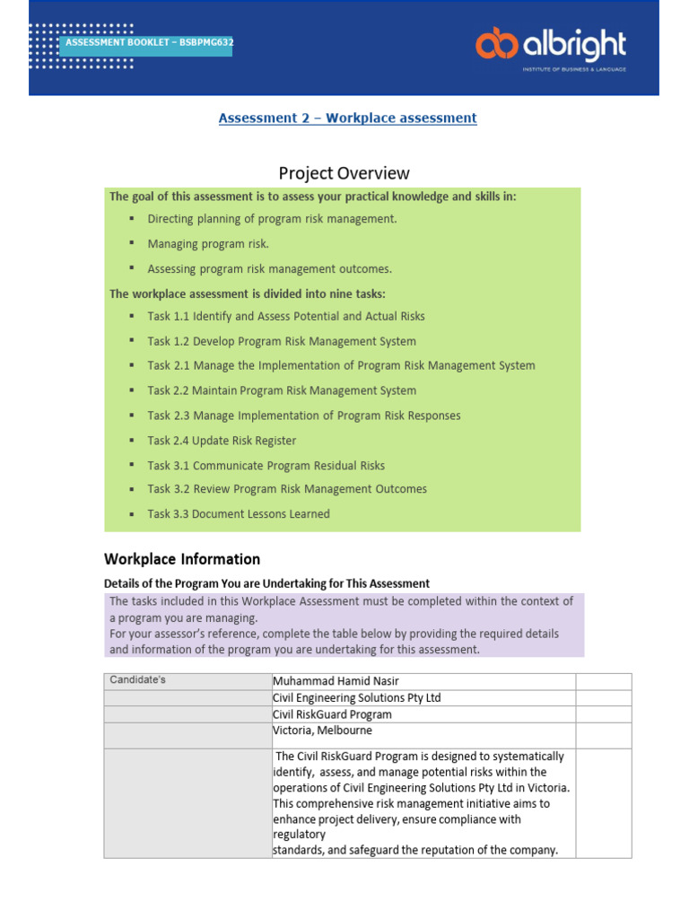 BSBPMG632 Assessment 2 (Word Version) BSBPMG632 Assessment 2 (Word Version) | PDF | Risk ...