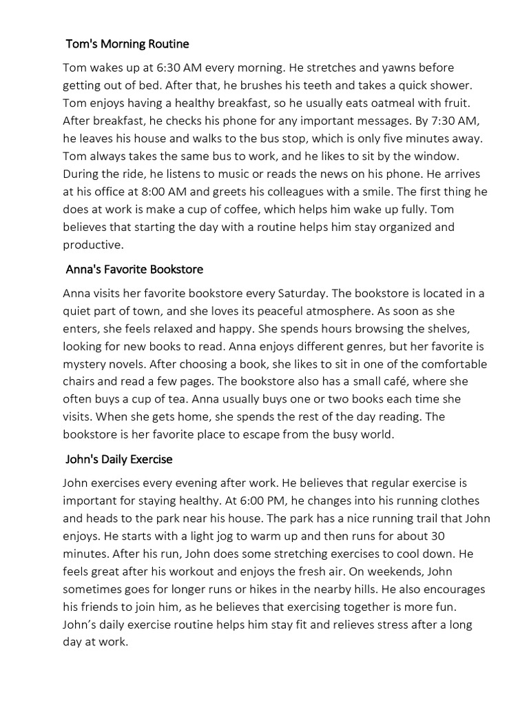 Short Stories Present Simple | PDF | Hobbies