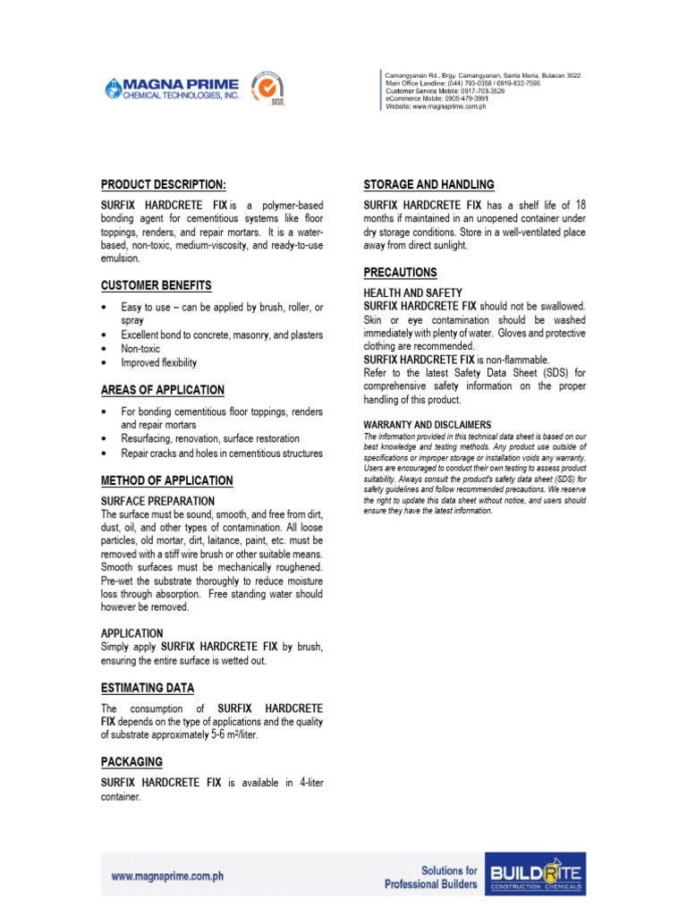 Surfix Hardcrete Fix Overview | PDF | Concrete | Cement