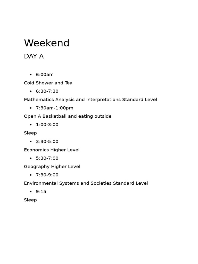 Weekend WeekA Study Schedule | PDF
