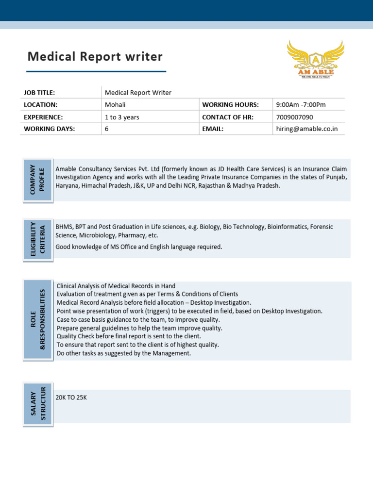 Medical Report Writer Job in Mohali | PDF