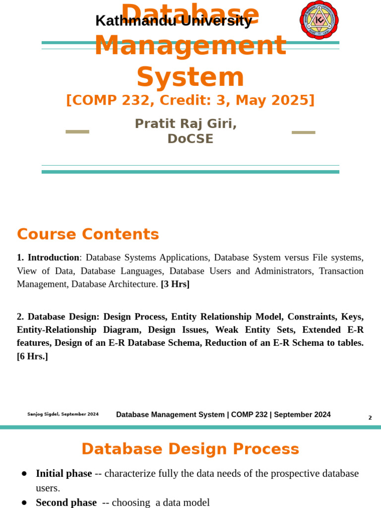 COMP232 DBMS 3 Database Design | PDF | Conceptual Model | Data Model