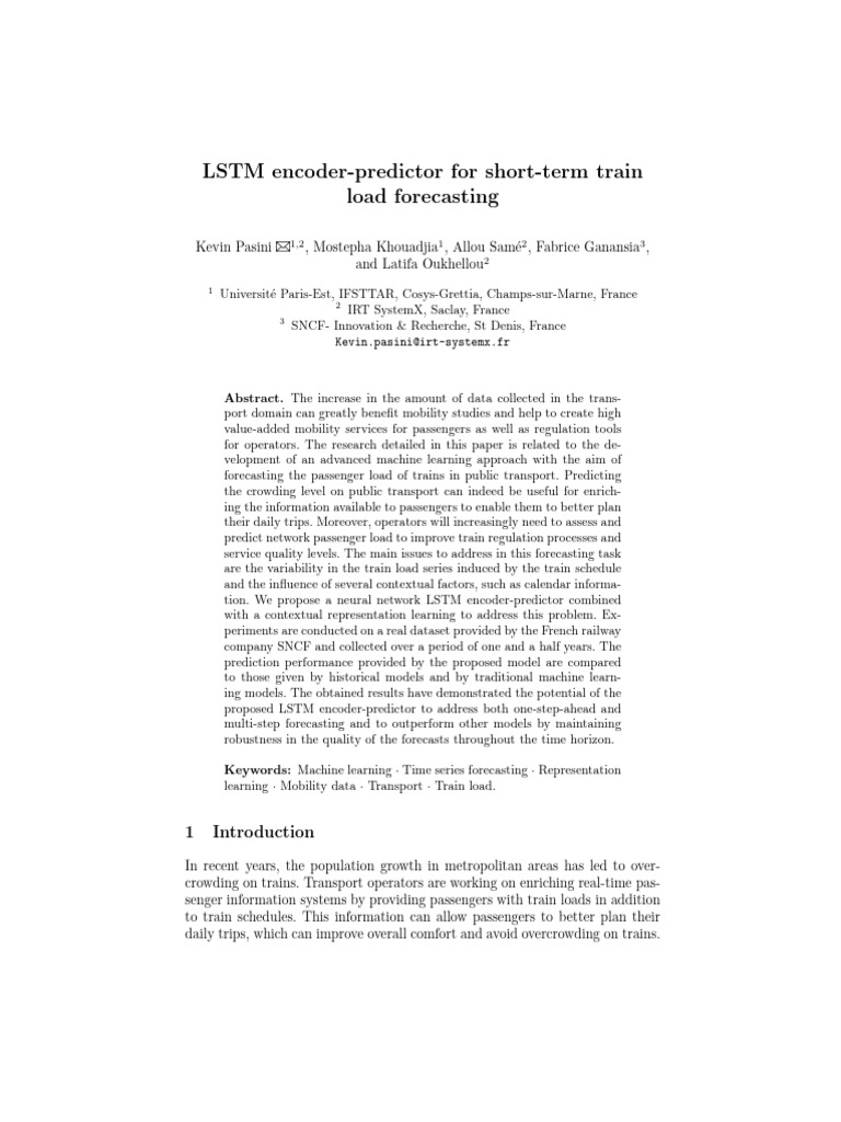 LSTM Encoder-Predictor For Short-Term Train Load Forecasting | PDF | Prediction | Forecasting