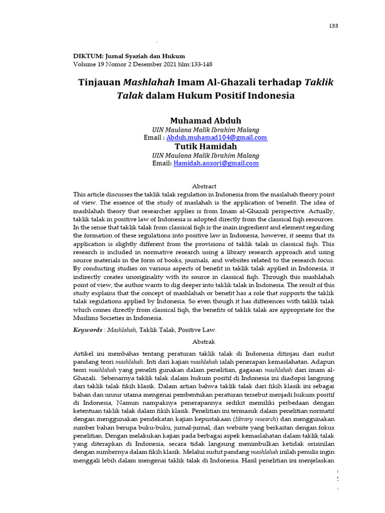 Tinjauan Mashlahah Taklik Talak Indonesia | PDF