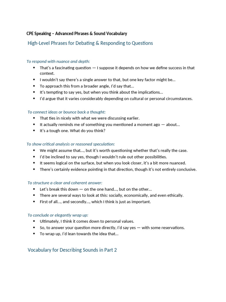 Cpe Speaking Advanced Phrases | PDF | Critical Thinking