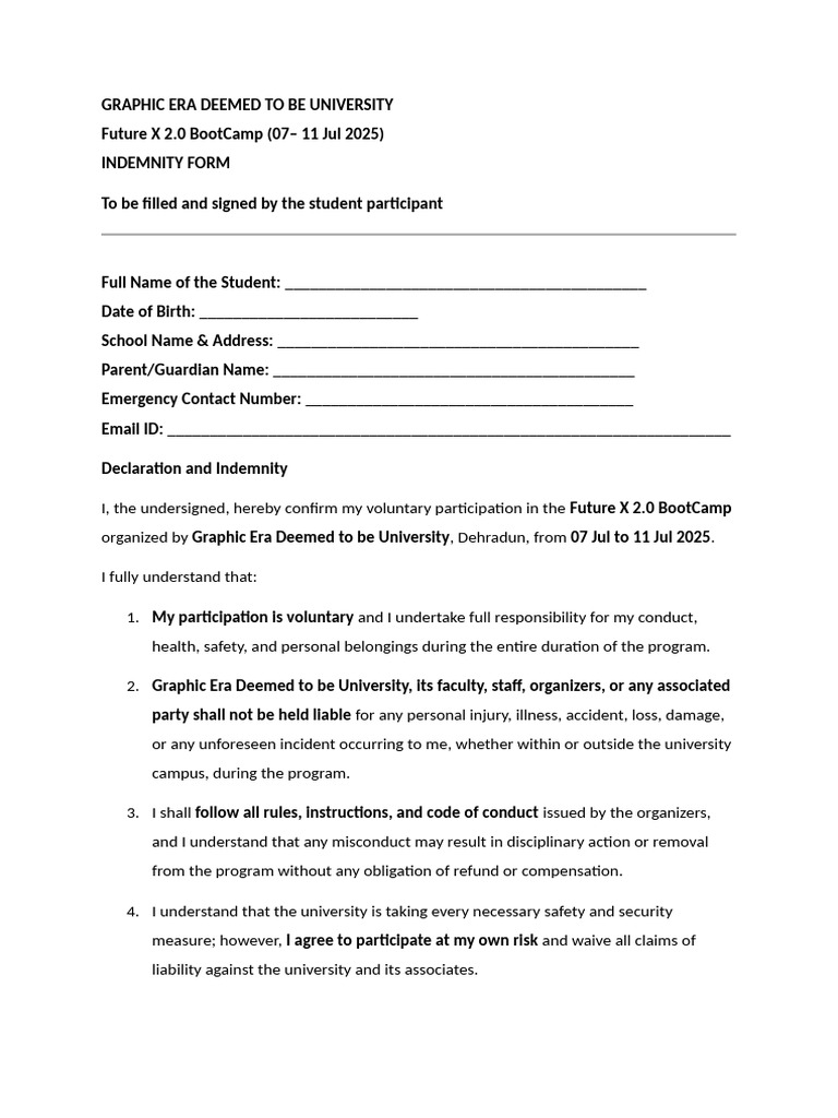 Undertaking For FutureX 2.0 | PDF | Indemnity | Private Law