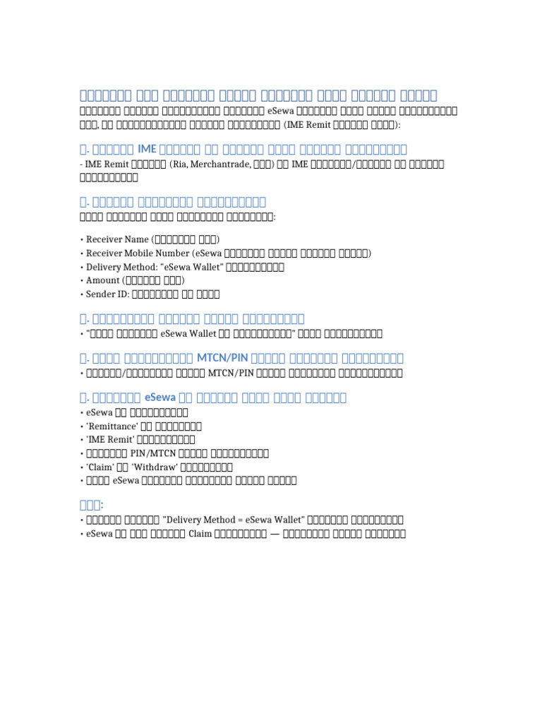 IME To ESewa Nepali Guide | PDF