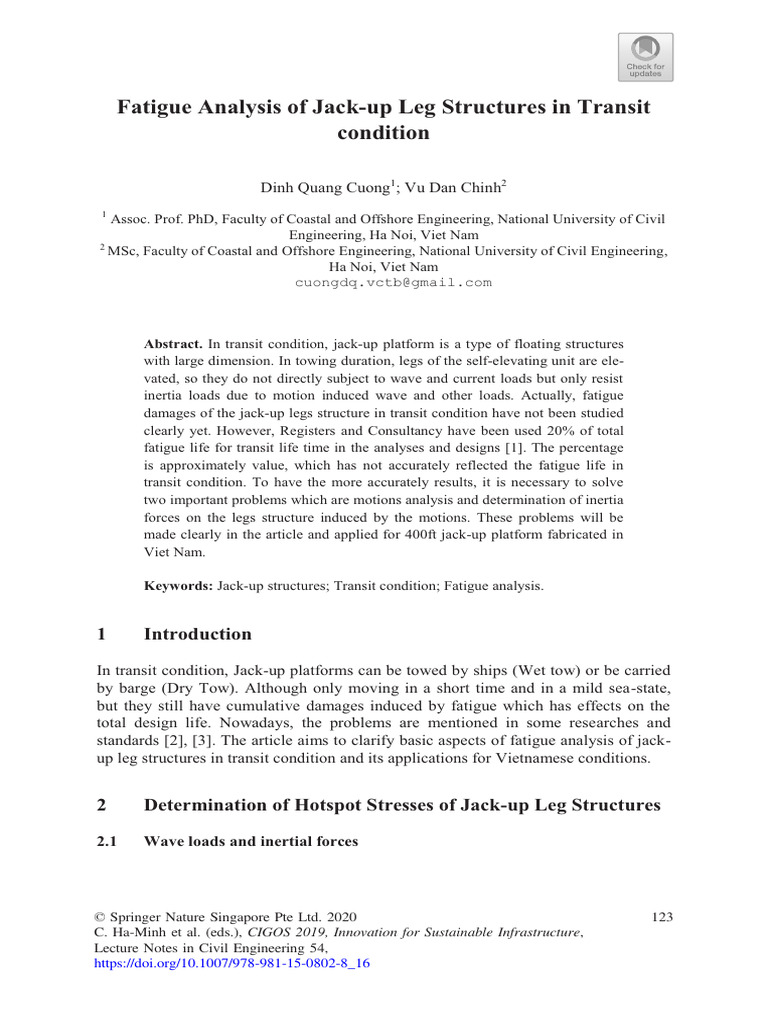 Fatigue Analysis of Jack-up Legs in Transit | PDF | Force | Stress ...