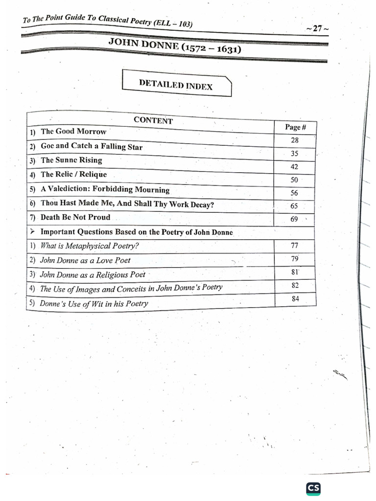 John Donne Classical Poetry To The Point | PDF