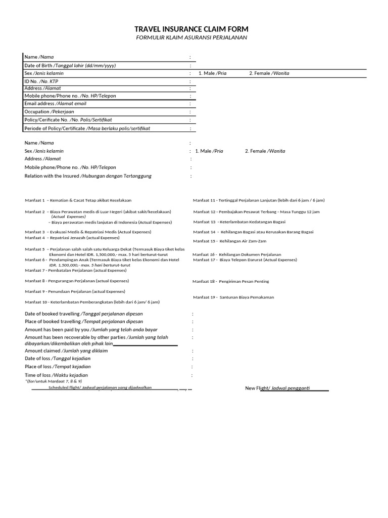 Formulir Klaim Asuransi Perjalanan | PDF