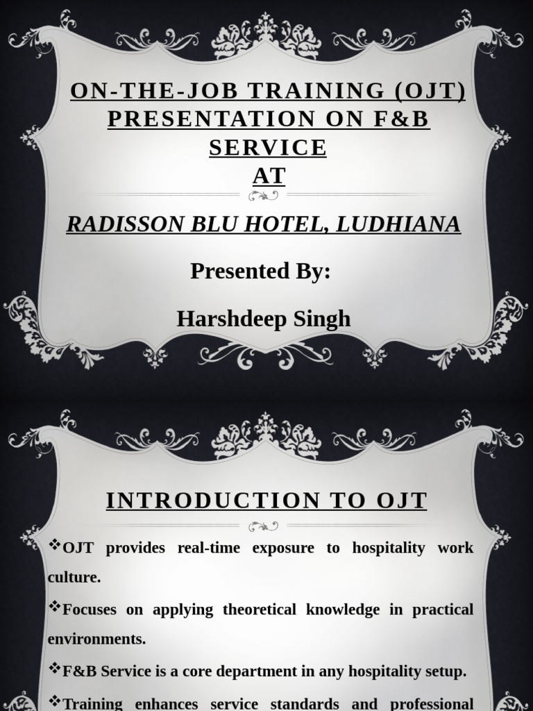 OJT Detailed Presentation FNB RadissonBlu | PDF | Restaurants