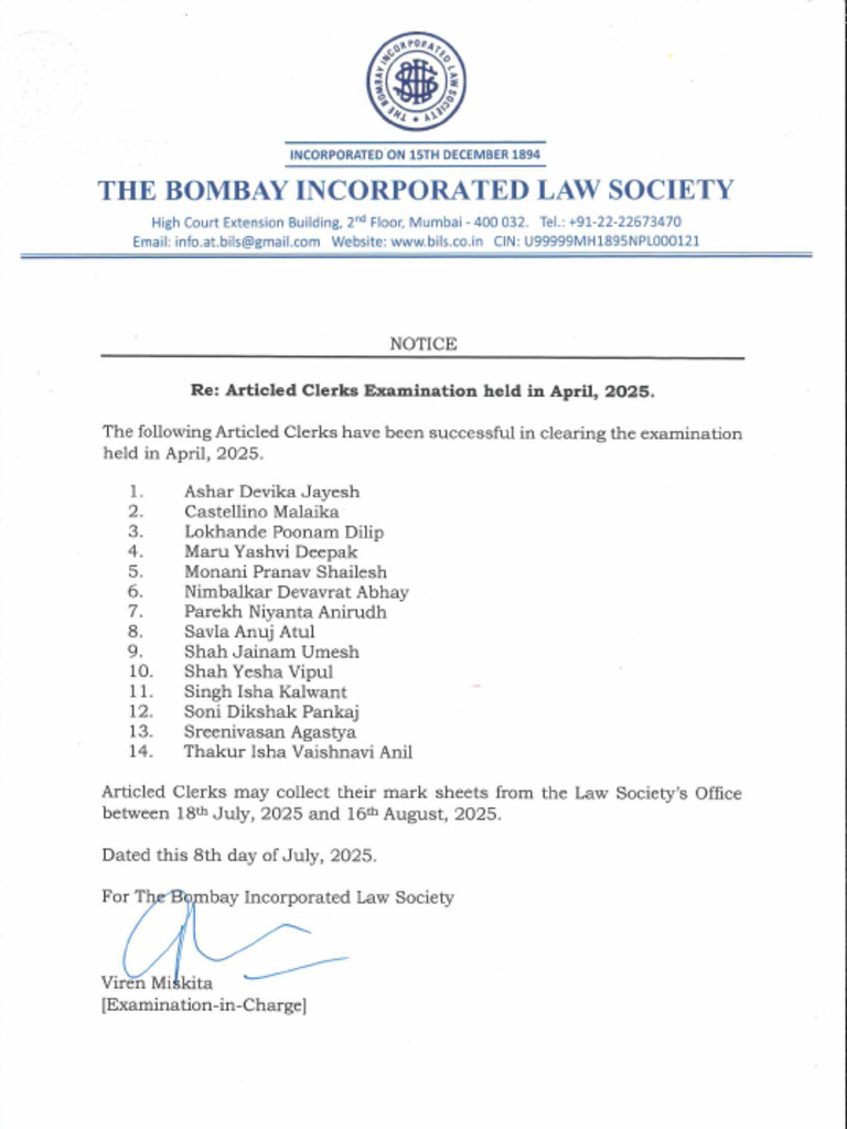 Notice Successful Articled Clerks April 2025 | PDF