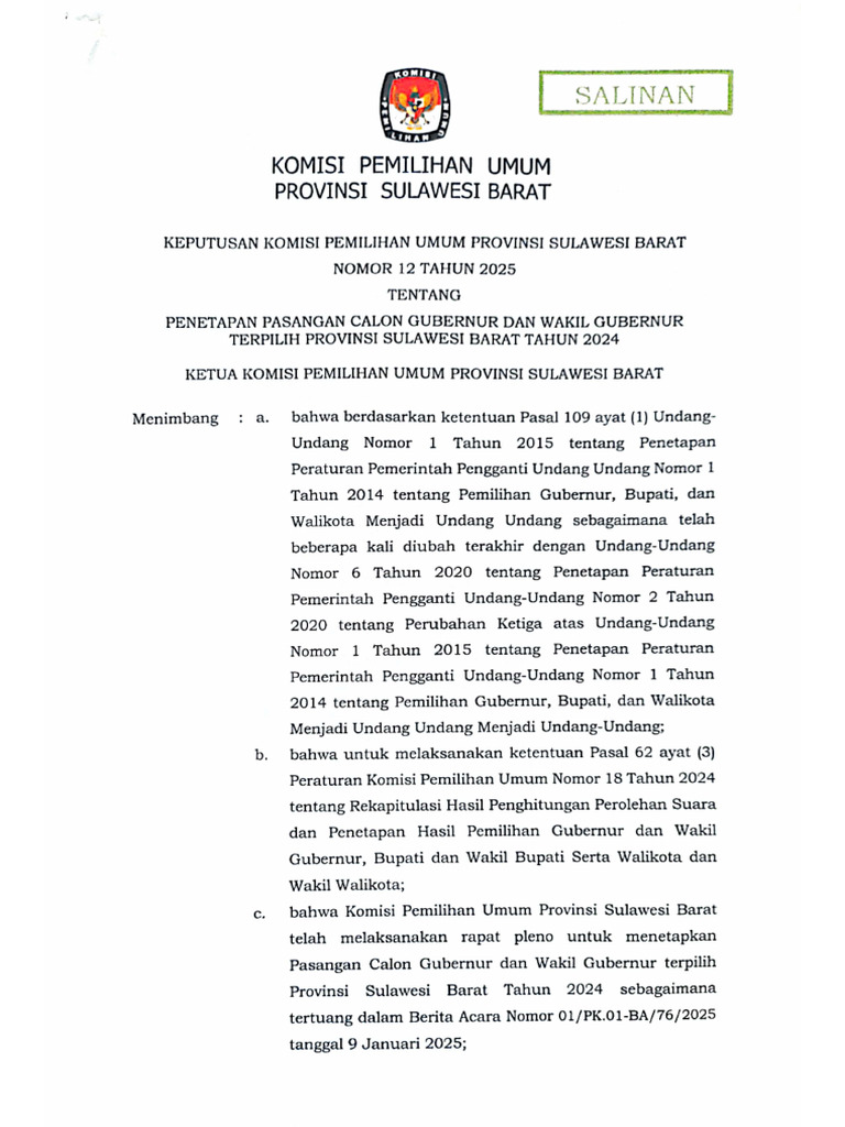 Gubernur Dan Wakil Gubernur Sulawesi Barat | PDF
