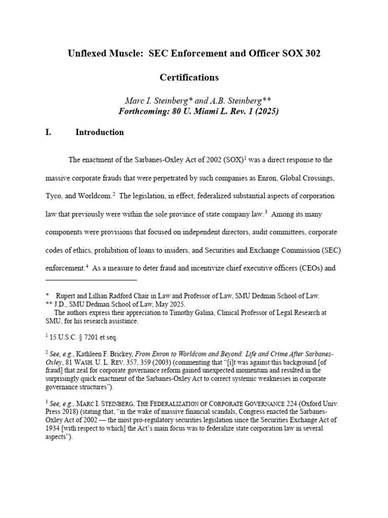 SSRN 5169688 | PDF | Sarbanes–Oxley Act | Sec Rule 10b 5