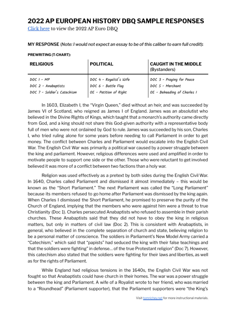 2022 AP Euro DBQ Sample Responses | PDF | English Civil War | Magna Carta