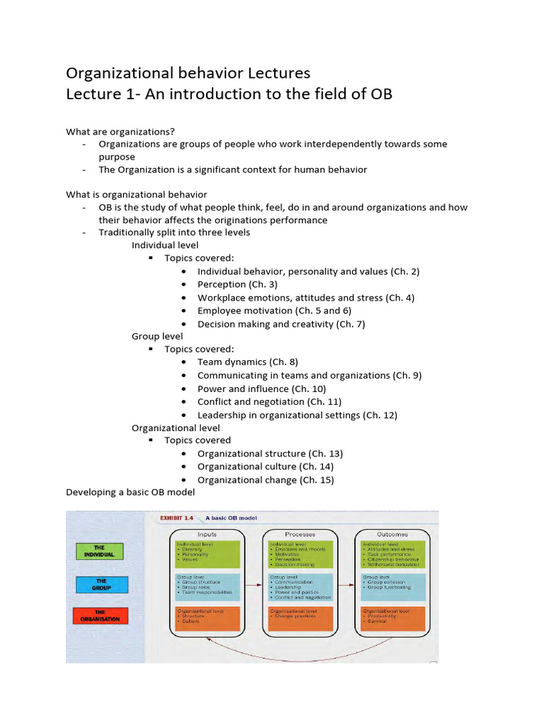 Intro to Organizational Behavior Concepts | PDF | Organizational ...