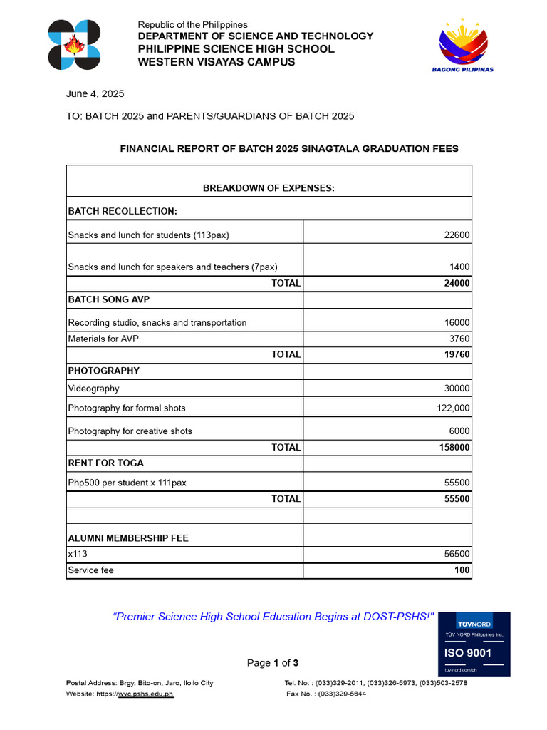 Batch 2025 Graduation Fees Report | PDF