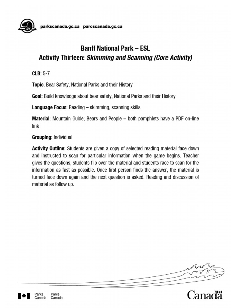 Parks Canada ESL Activity 13 - Skimming and Scanning | PDF | Rocky ...
