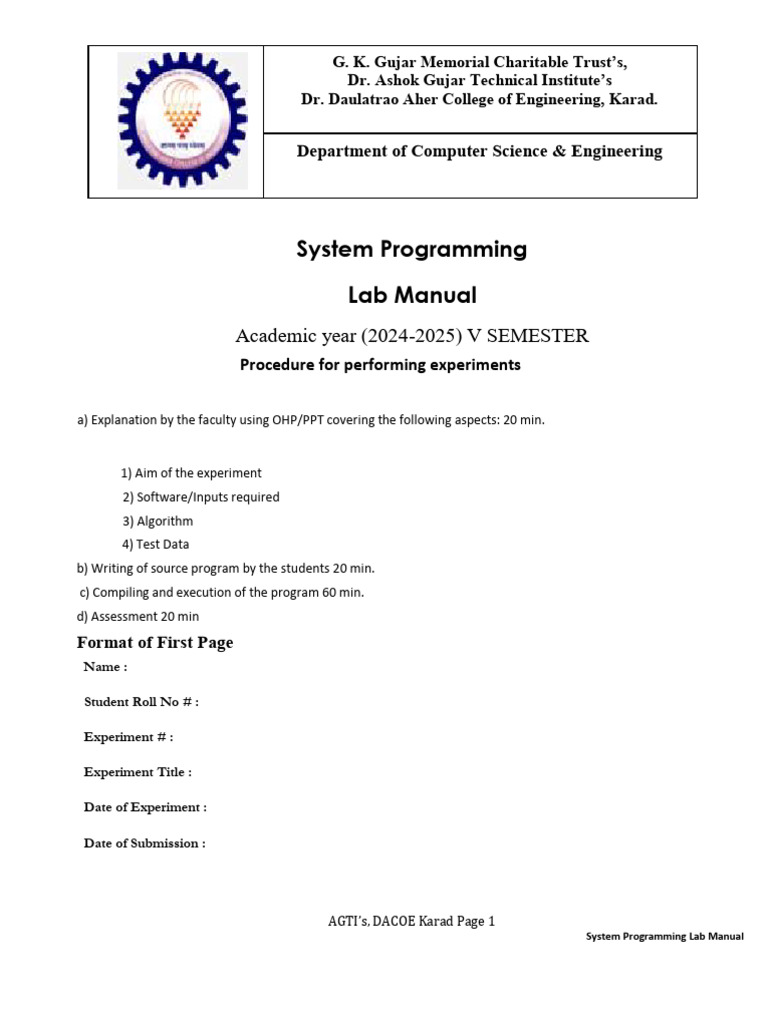 SP Labmanual 2024-25 | PDF | Parsing | Assembly Language