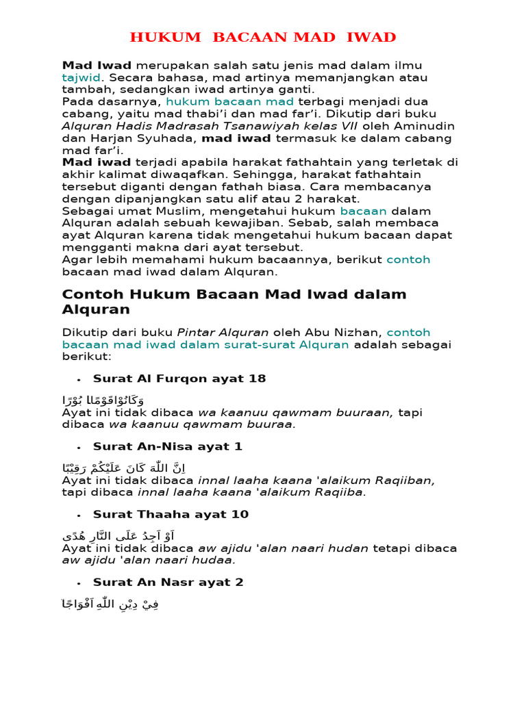 Hukum dan Contoh Mad Iwad dalam Alquran | PDF