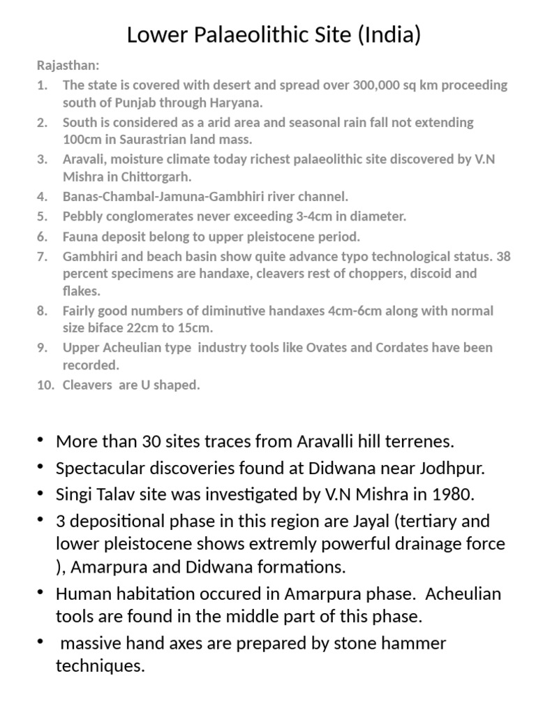 Lower Palaeolithic Sites in India | PDF | Paleolithic | Pleistocene