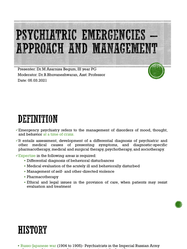 Psychiatric Emergencies - Approach and Management | PDF | Mental ...