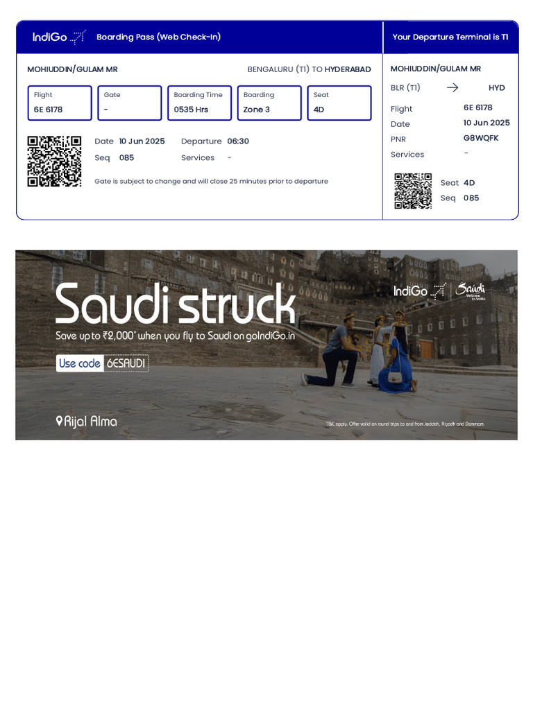 Boarding Pass - BLR To HYD | PDF