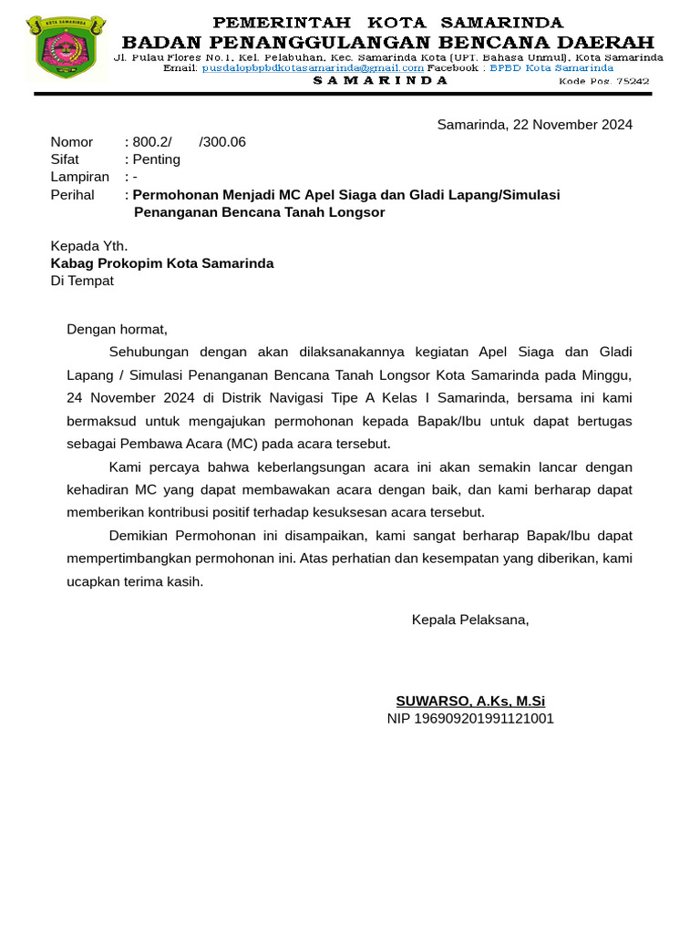 Contoh Surat Permohonan MC | PDF
