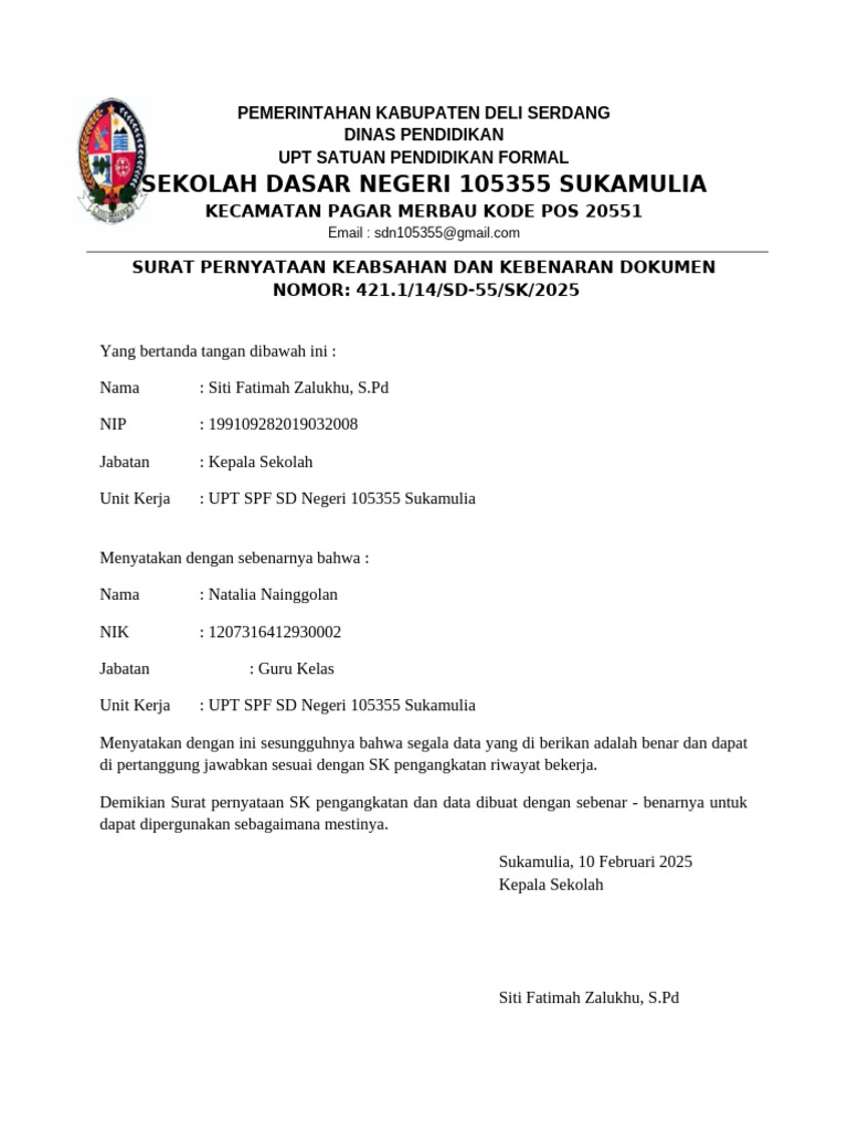 Surat Pernyataan Keabsahan Dan Kebenaran Dokumen | PDF