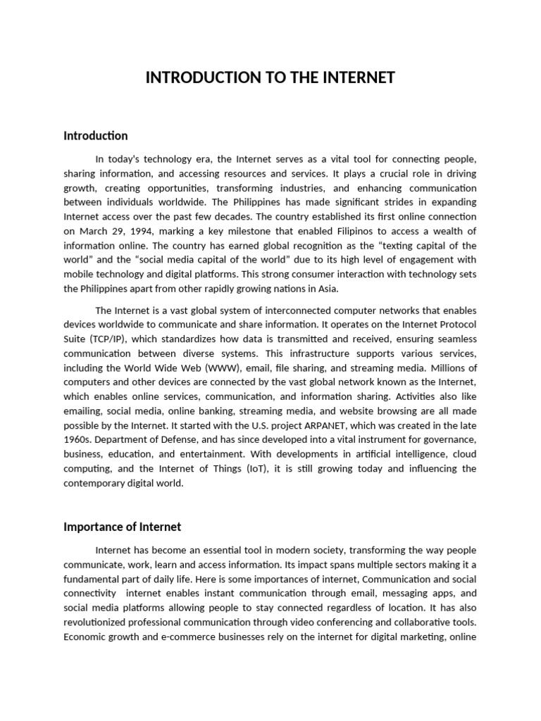 Importance of the Internet Today | PDF | World Wide Web | Internet & Web