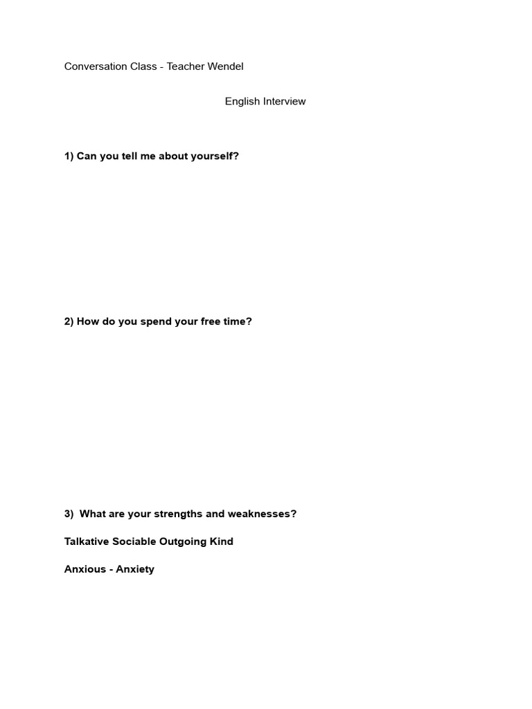 English Interview Questions Guide | PDF