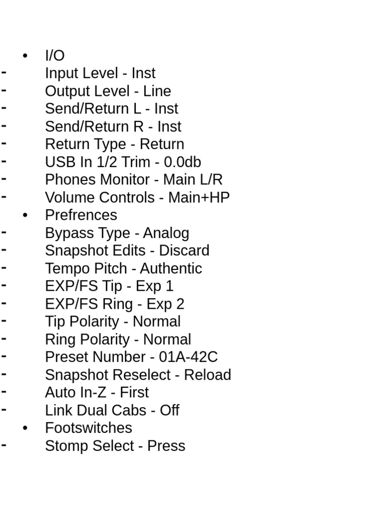 HX Stomp Global Settings | PDF