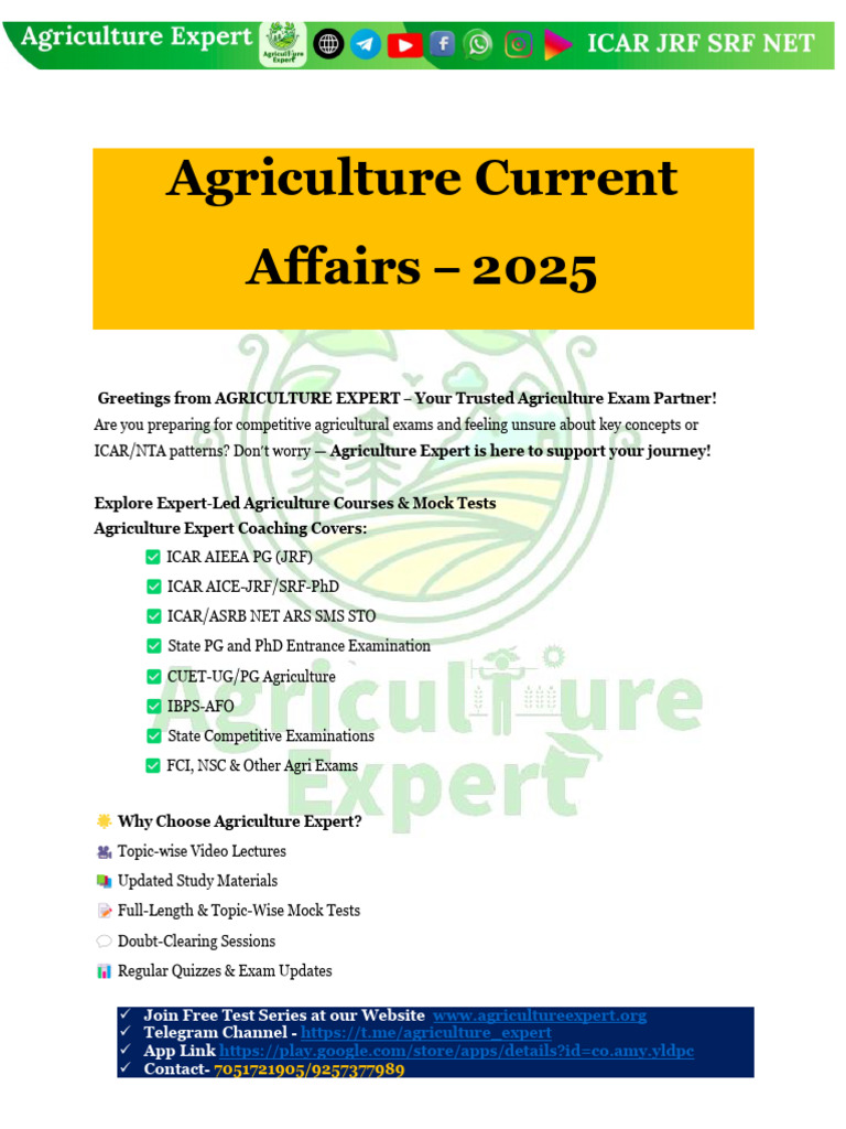 Agriculture Current Affairs 2025 Insights | PDF | Agriculture ...