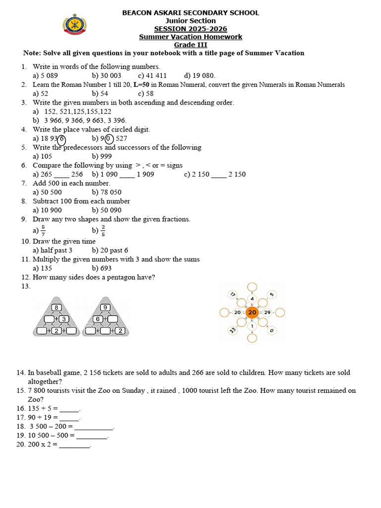 Mental Math - Class III | PDF
