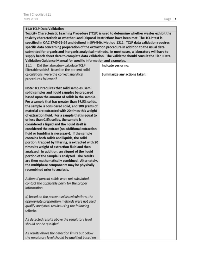Checklist 11 - TCLP Data Validation | PDF | Volatile Organic Compound ...